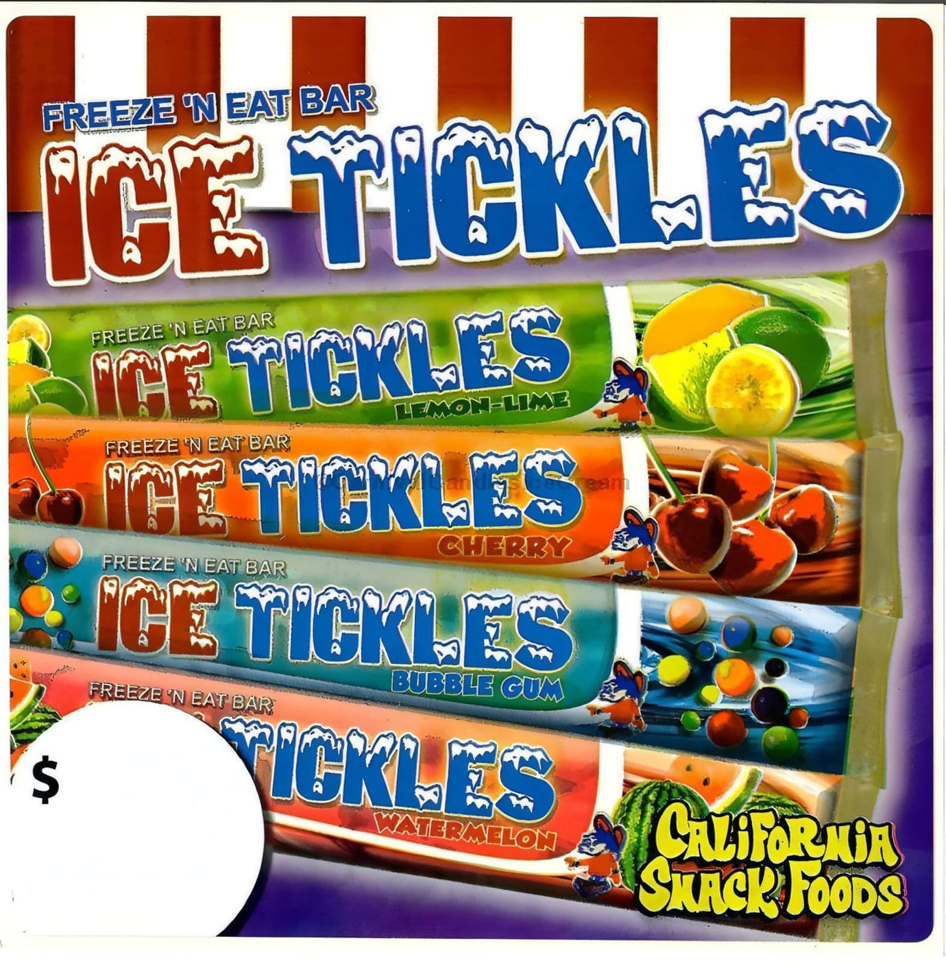 Ice Tickles Lemon-Lime/Cherry/Bubble Gum/Watermelon Ice Cream Pop (36 ...